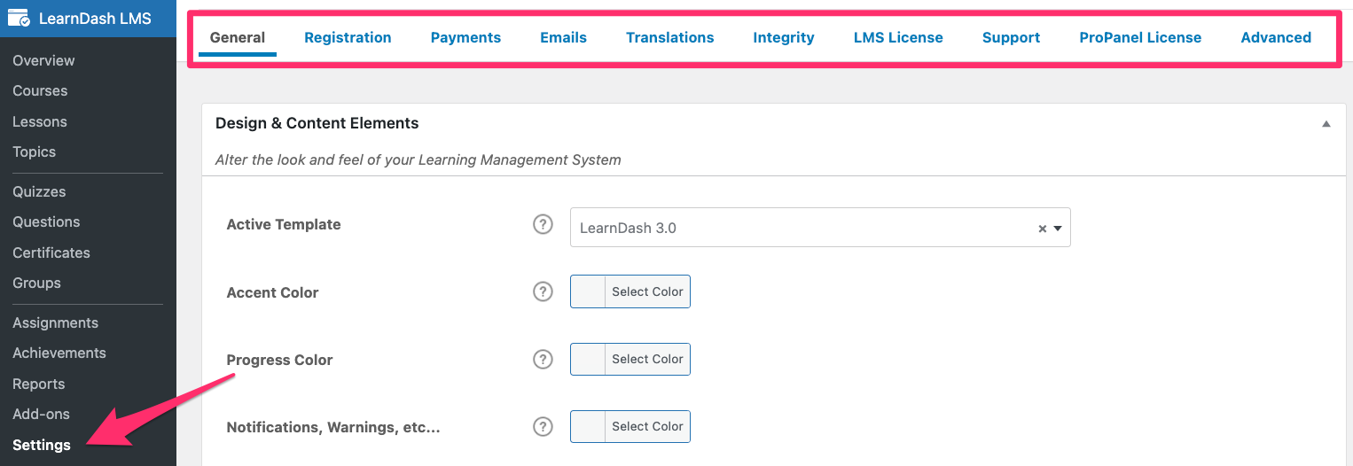 Settings - LearnDash Help